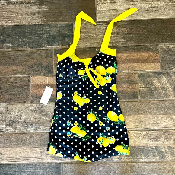 Ekouaer | Swim | Retro Pinup Style White Polka Dots Lemons Black ...